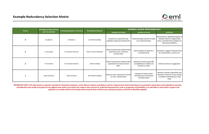 Redundancy Selection Matrix | EML